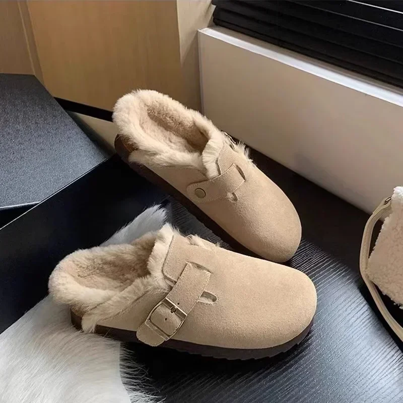 Fur-Lined-Clogs-for-Women-Men-Winter-Fuzzy-Cork-Slippers-Fur-Cork-Mules ...