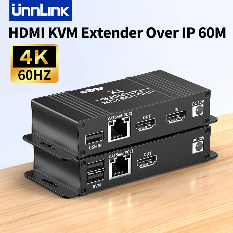 Unnlink-4K-60Hz-60m-HDMI-KVM-Extender-over-IP-Rj45-Cat6-USB-Ethernet ...