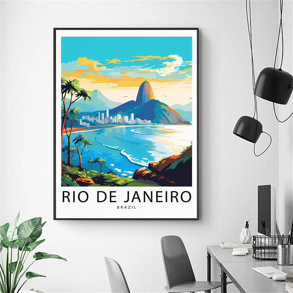 Rio-De-Janeiro-Travel-Poster-Print-Gift-Brazil-City-Landscape-Cartoon ...