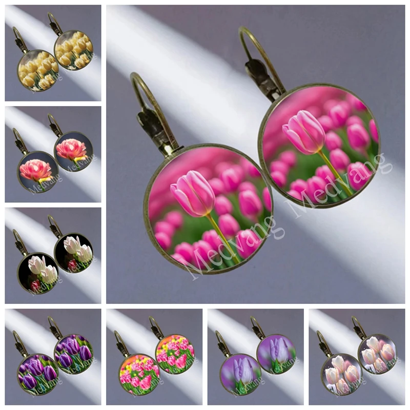 Beautiful-Tulip-Flower-Women-s-Earrings-Dutch-Tulip-Pattern-Glass ...