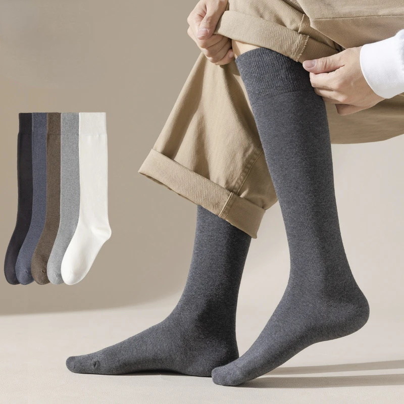Men's Pure Cotton Knee Socks Thick Warm Retention Length Calf Socks ...