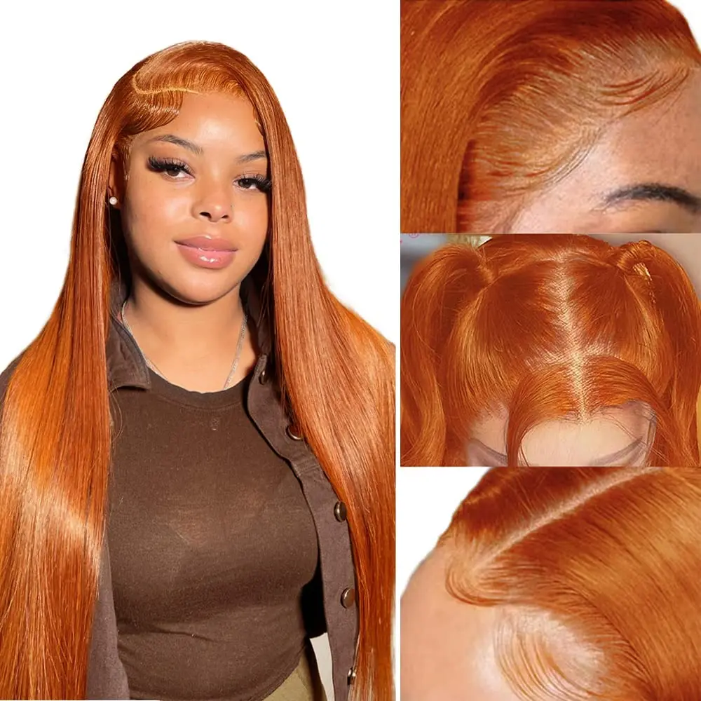 350-Ginger-Orange-Straight-13x4-Lace-Front-Wigs-Human-Hair-Pre-Plucked ...