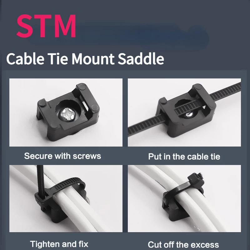 STM-0 STM-4 Series Cable Tie Saddle Type Installation Plastic Base Wire ...