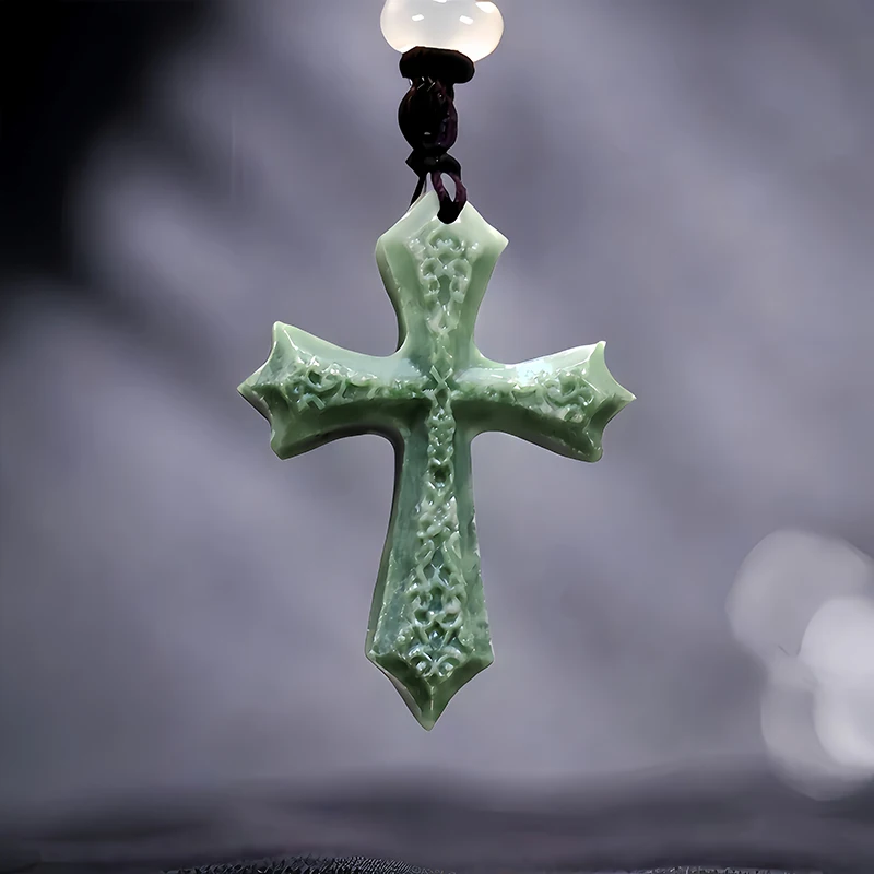 Natural Real Jade Cross Pendant Necklace Gift Carved Jewelry Talismans ...