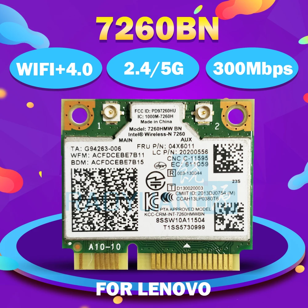 Mini placa pci e wifi para laptop intel wireless n 7260 7hm260w bn 7260bn bt4.0 cartão sem fio ...