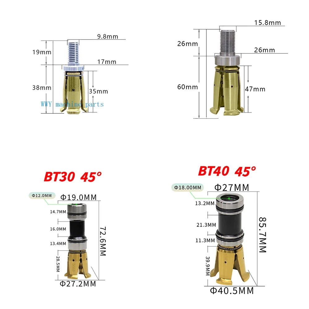 BT30 BT40 45 Degrees Gripper External Internal Threaded Spindle Claw ...