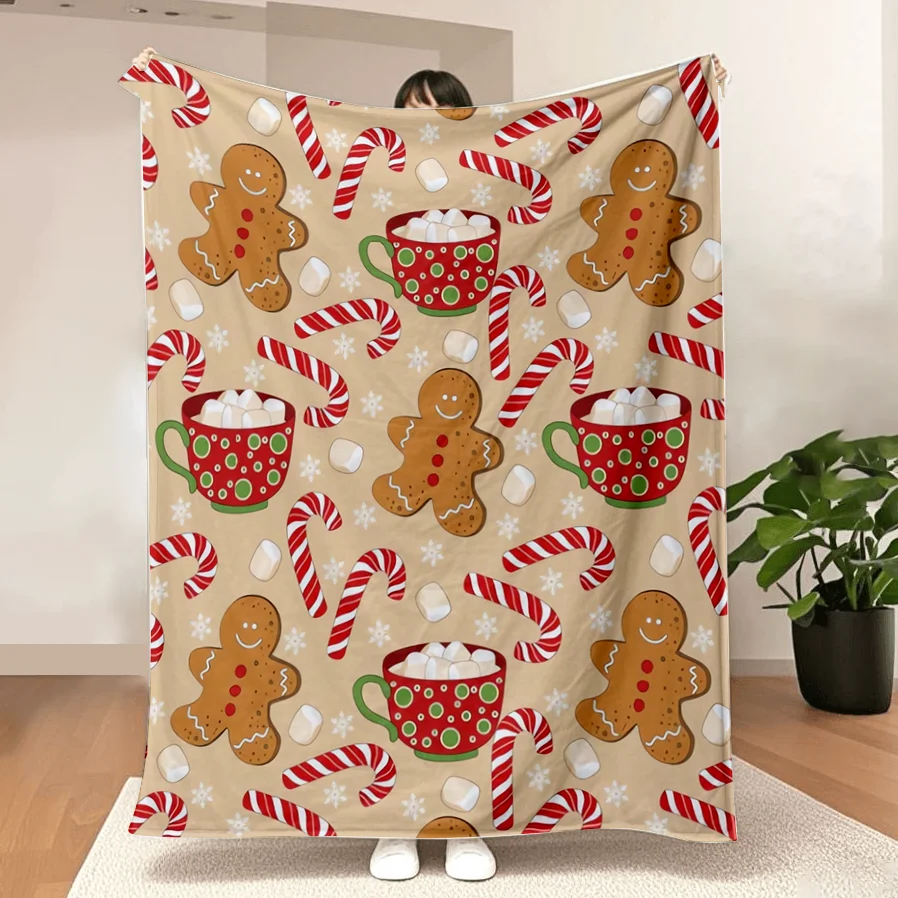 Winter Gingerbread Throw Blanket Lightweight Flannel Plush Fuzzy ...