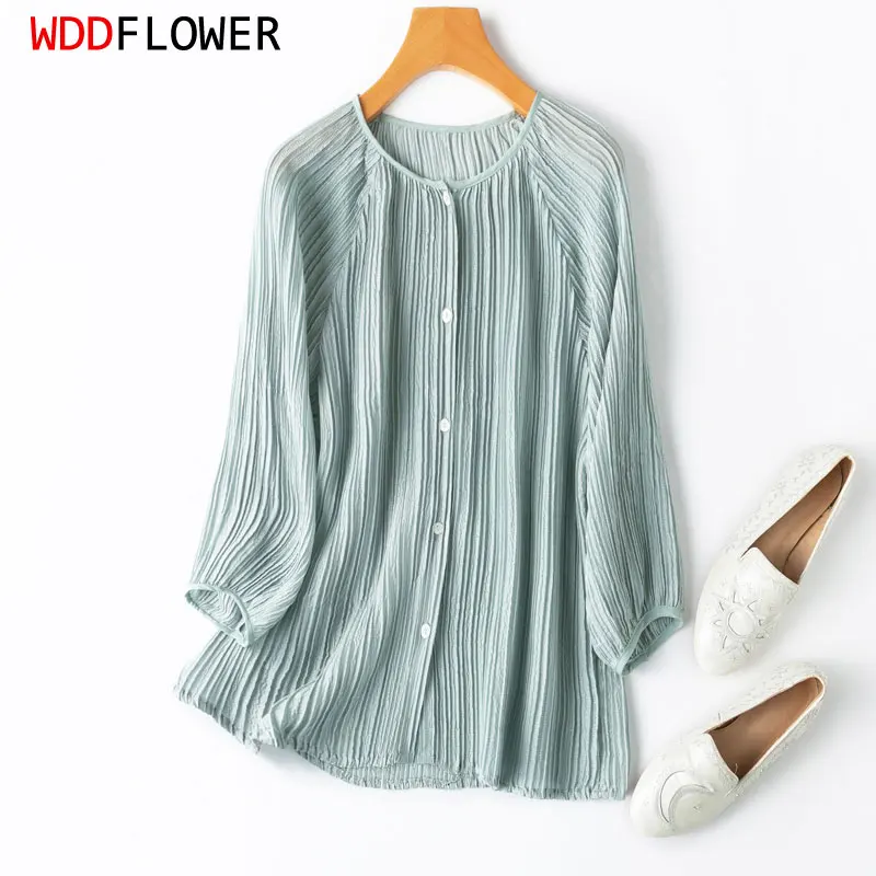 Camicia-di-seta-da-donna-92-seta-di-gelso-8-Spandex-Crinkle-seta-grigio ...