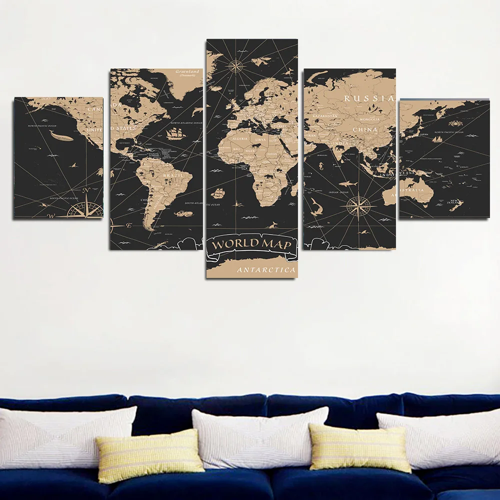 Pintura-en-lienzo-de-mapa-del-mundo-Retro-n-rdico-carteles-e ...