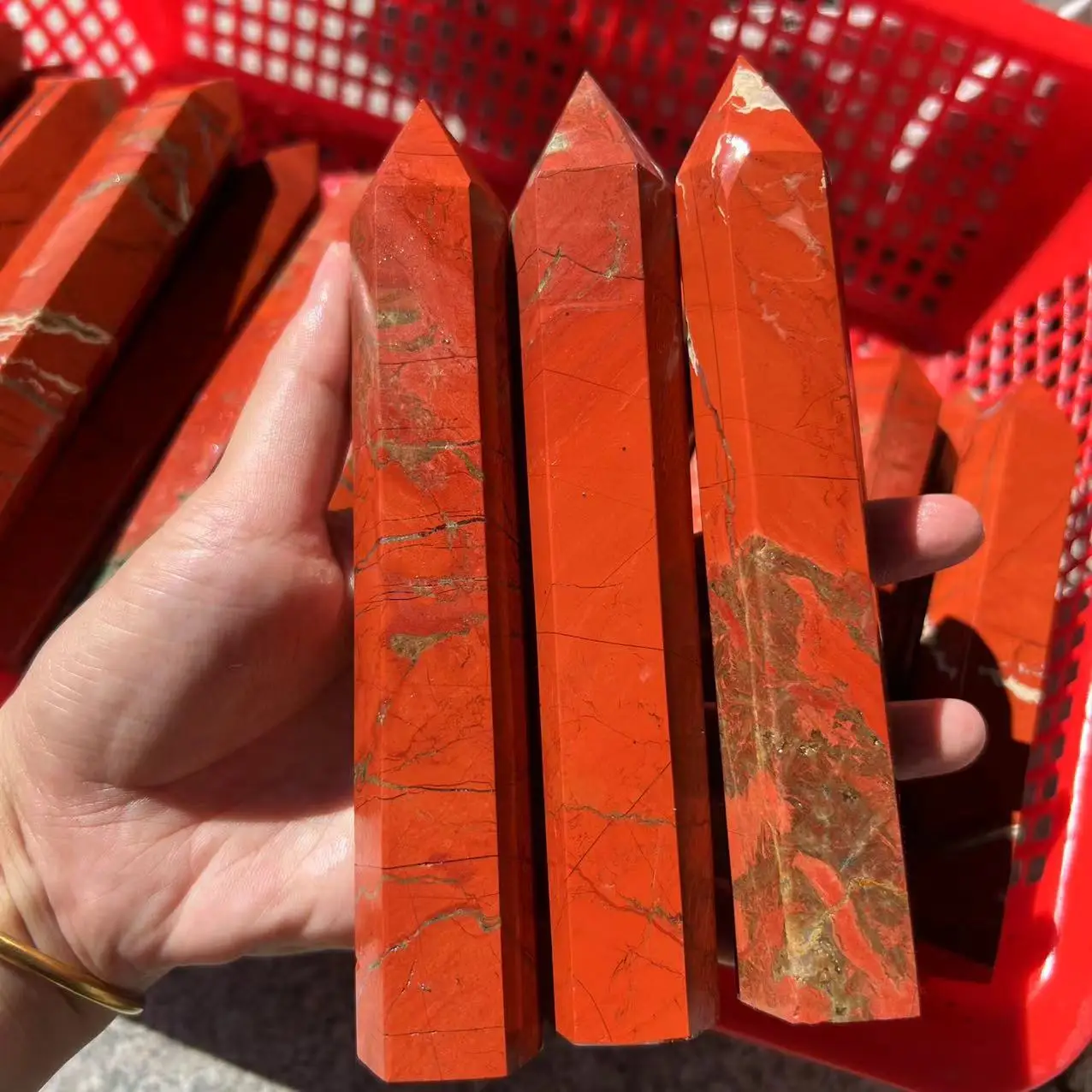 15-16CM Big Wand Natural Red Jasper Quartz Obelisk Crystal Wand Point ...