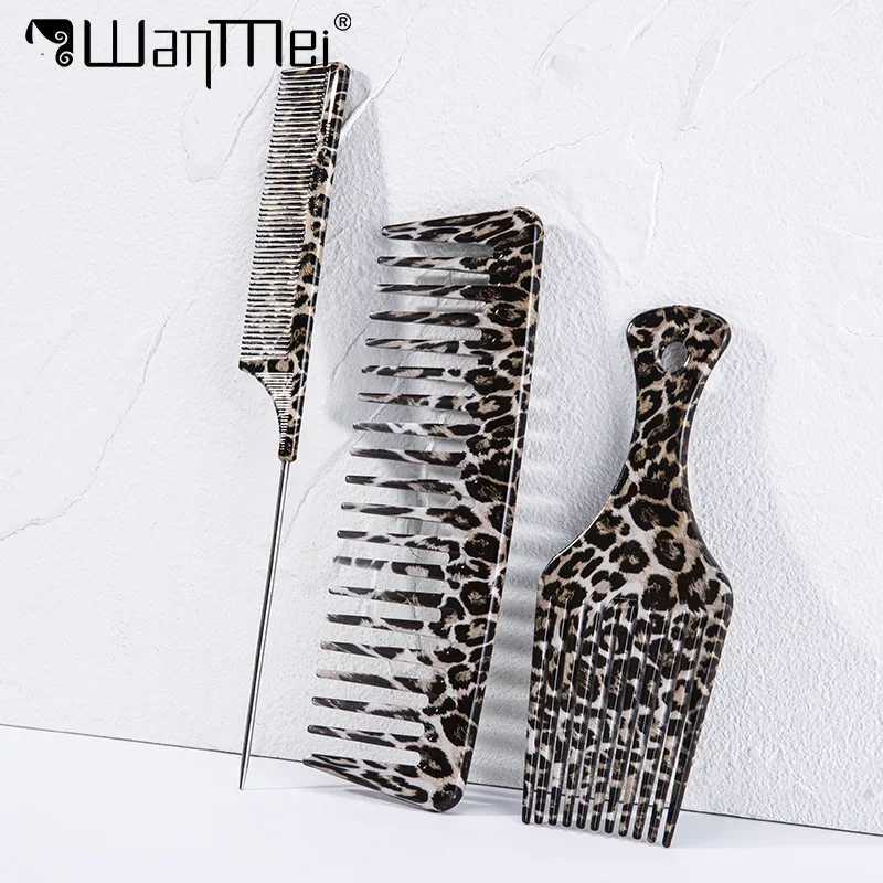 1/2/3pcs Leopard Print Comb Set Anti-Static Wide Teeth Afro Braid Fork ...