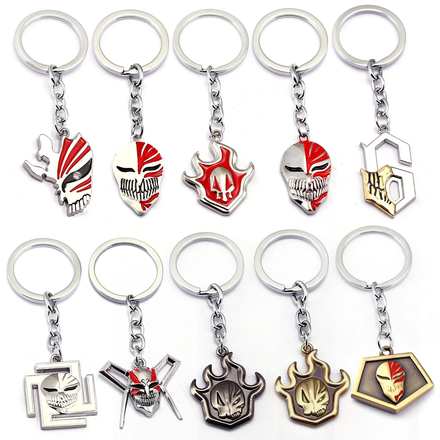 20pcs Anime Bleach Metal Keychain Cosplay Kurosaki Mask Ichigo Pendant ...