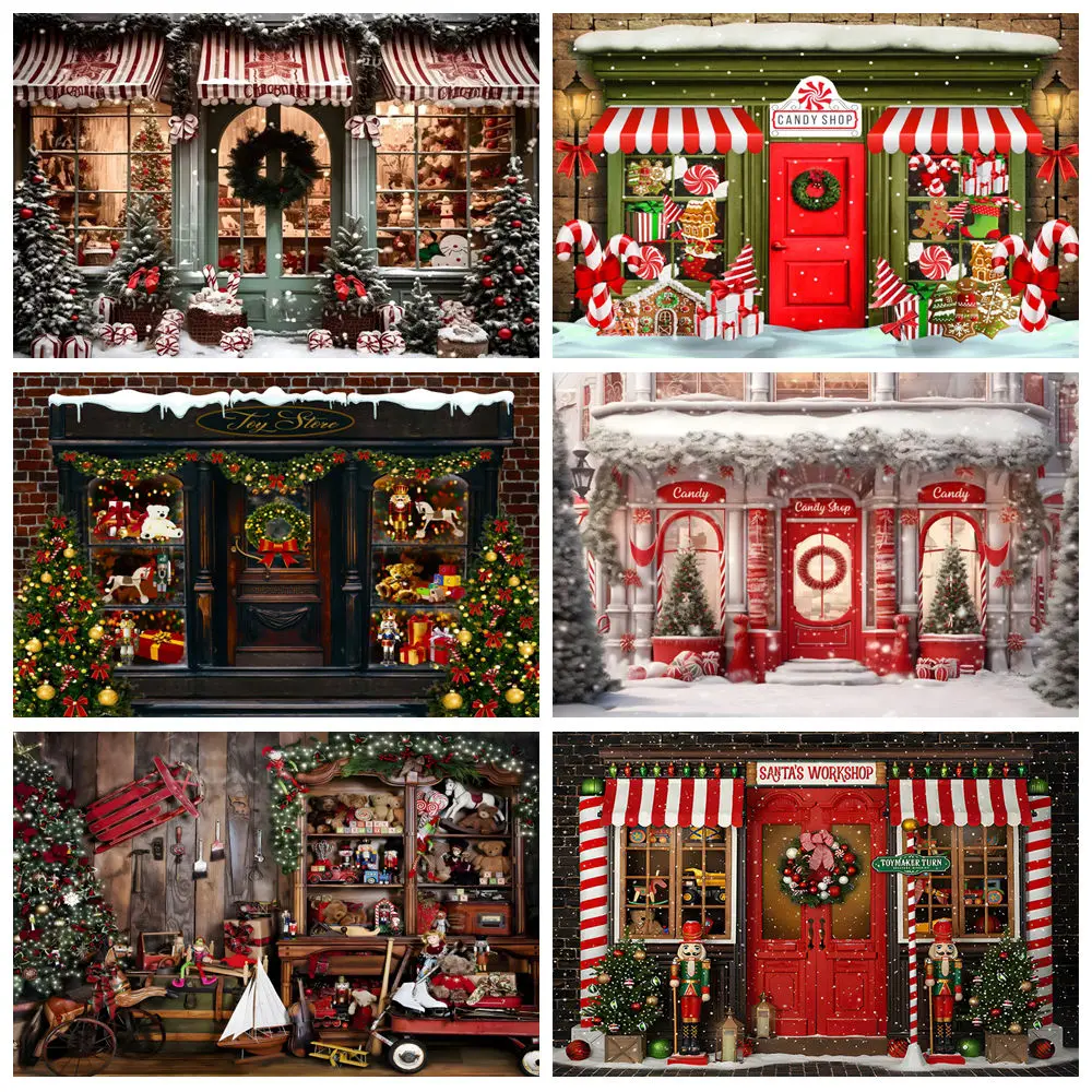 Christmas-Backdrop-Xmas-Toy-Store-Window-Winter-Xmas-Tree-Gifts-Snowman ...
