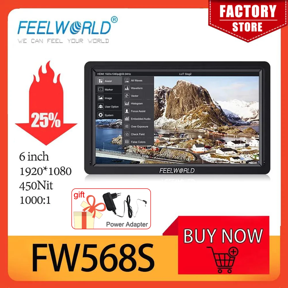 FEELWORLD-FW568S-6-On-camera-Monitor-3G-SDI-4K-HDMI-1920-1080-450Nit ...