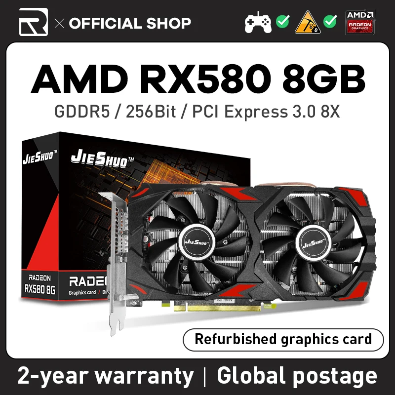 JIESHUO-AMD-RX-580-8GB-2048SP-Gaming-graphics-card-GDDR5-256bit-GPU ...