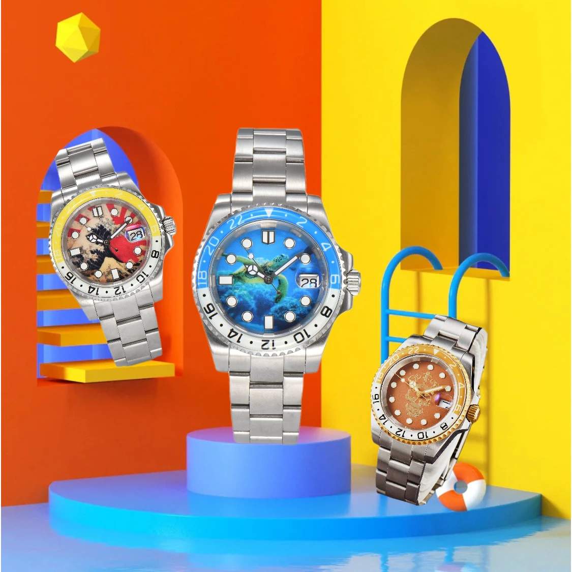 Herren-uhr-40mm-kreative-Cartoon-Zifferblatt-Gl-h-zifferblatt-Edelstahl ...