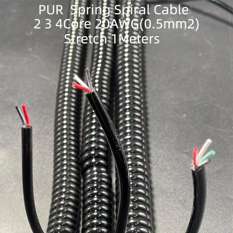 2-3-4Core-20AWG-0-5mm2-Black-PUR-Spring-Spiral-Cable-Telescopic-Stretch1Meter-Stretchable ...