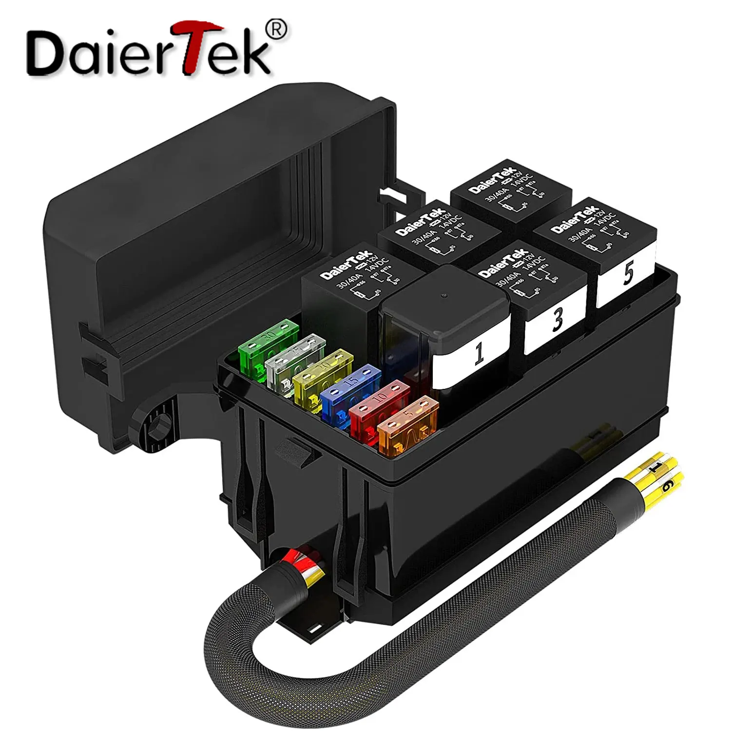 DaierTek-12V-Fuse-and-Relay-Box-Holder-6-Slots-Automotive-Universal ...
