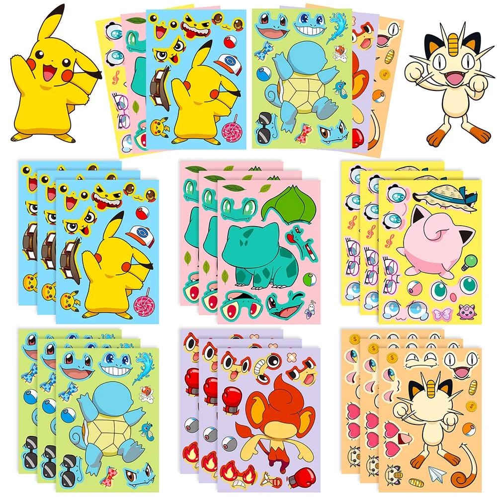 6-12Sheets-Cute-Pokemon-Children-Puzzle-Stickers-Anime-Make-a-Face ...