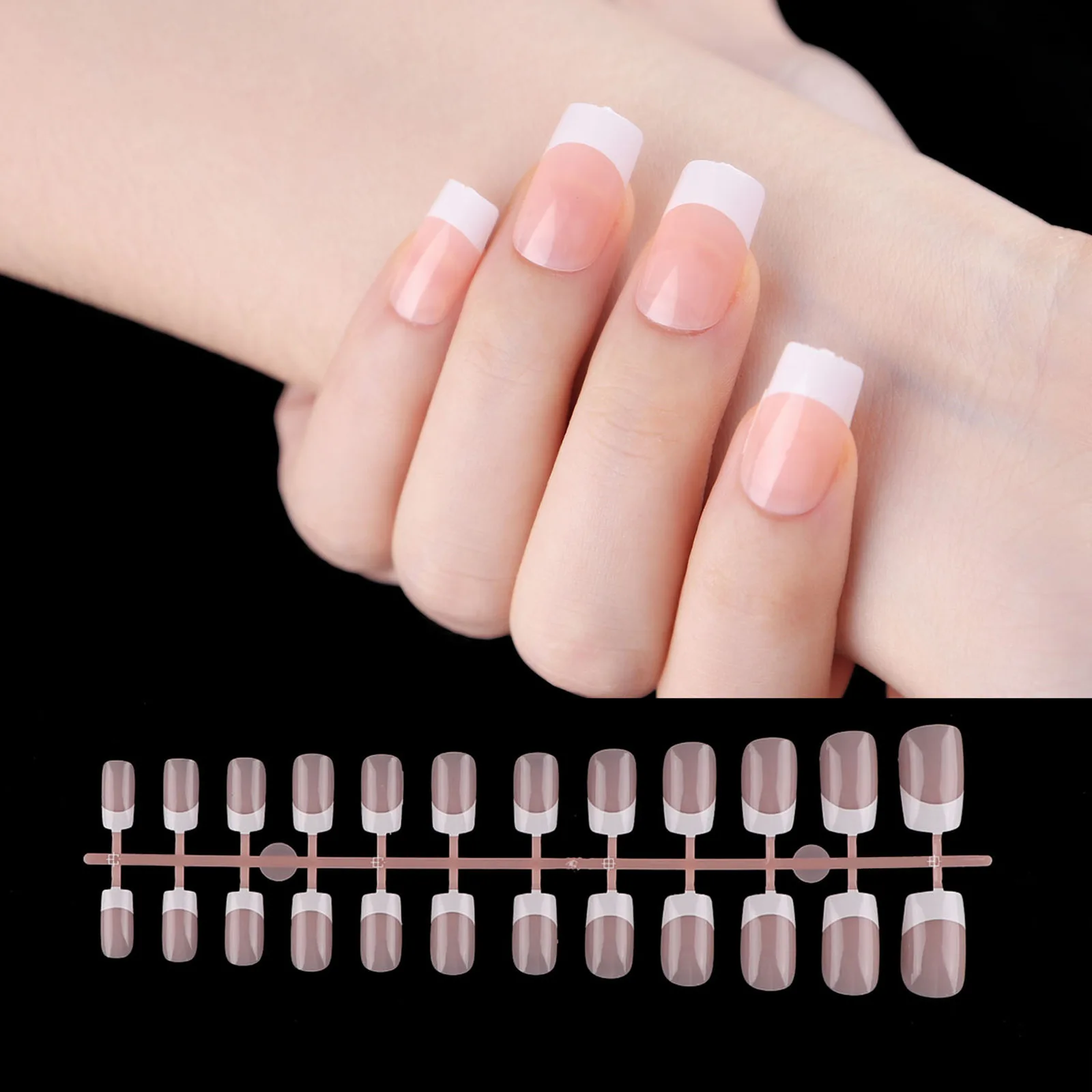 24pcs French Nail Tips False Fake Nails Medium Short Long Rectangular ...