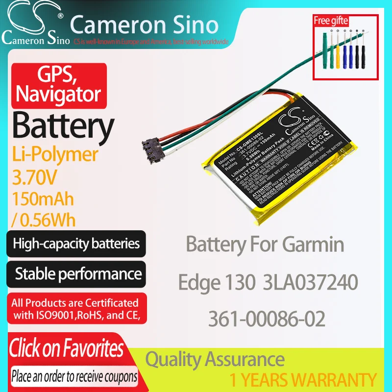 CameronSino-Battery-for-Garmin-Edge-130-3LA037240-fits-Garmin-361-00086 ...