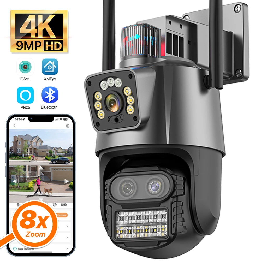 4K-8MP-IP-Camera-Outdoor-9MP-HD-Three-Lens-Dual-Screen-Wifi-PTZ-Camera ...