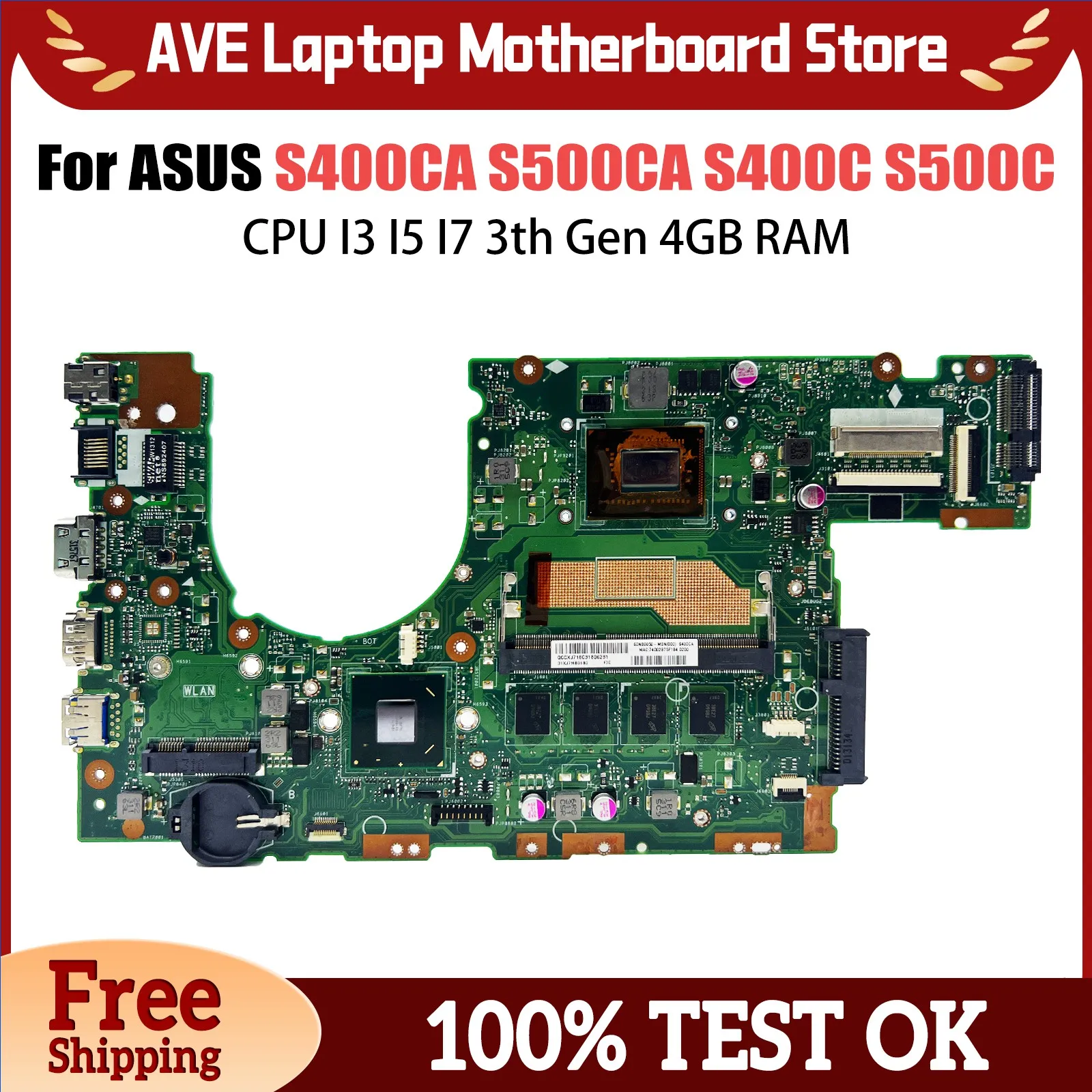 Placa-mãe portátil para ASUS, S400CA, S400C, S500C, S400, S500, Placa ...