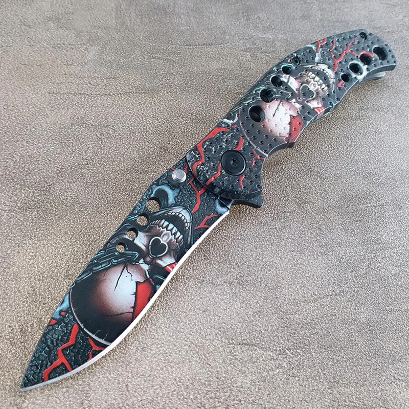 3D-Print-Tech-Red-Skull-Folding-Tactical-Knife-High-Hardness-Sharp ...