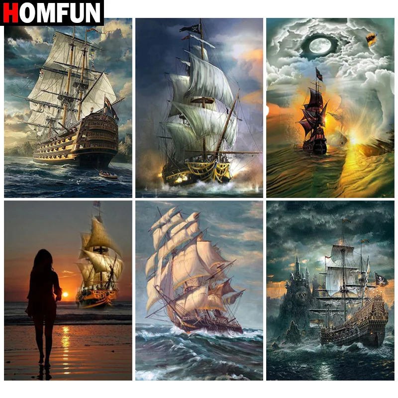 Full Diamond Painting Boat Sea | Picture Diamond Painting Boats | Boat ...