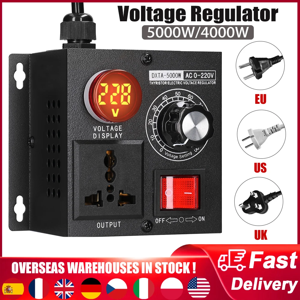 5000W Stepless Voltage Regulator Light Dimmer Temperature Speed Adjuster AC 110V/220V Variable ...