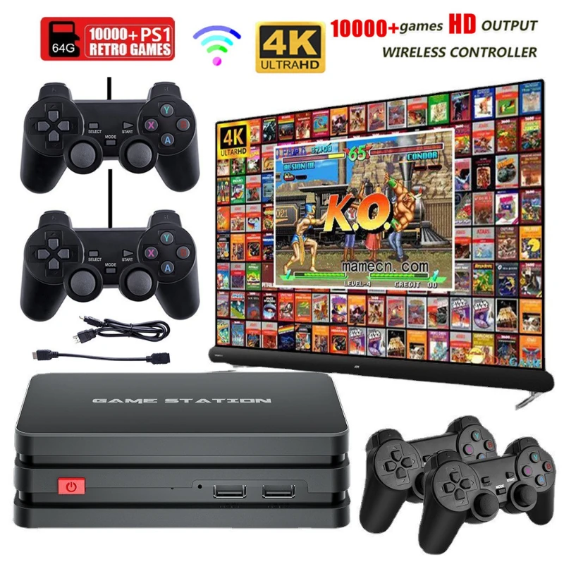 64G-Console de jeu vidéo M8 Plus avec sortie HDMI, manette sans fil ...