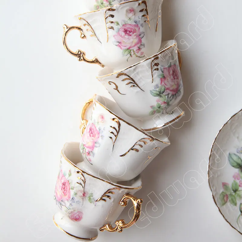 Tea-Cups-and-Saucers-Ceramic-Retro-Mug-Rose-Pattern-Coffee-Cup ...