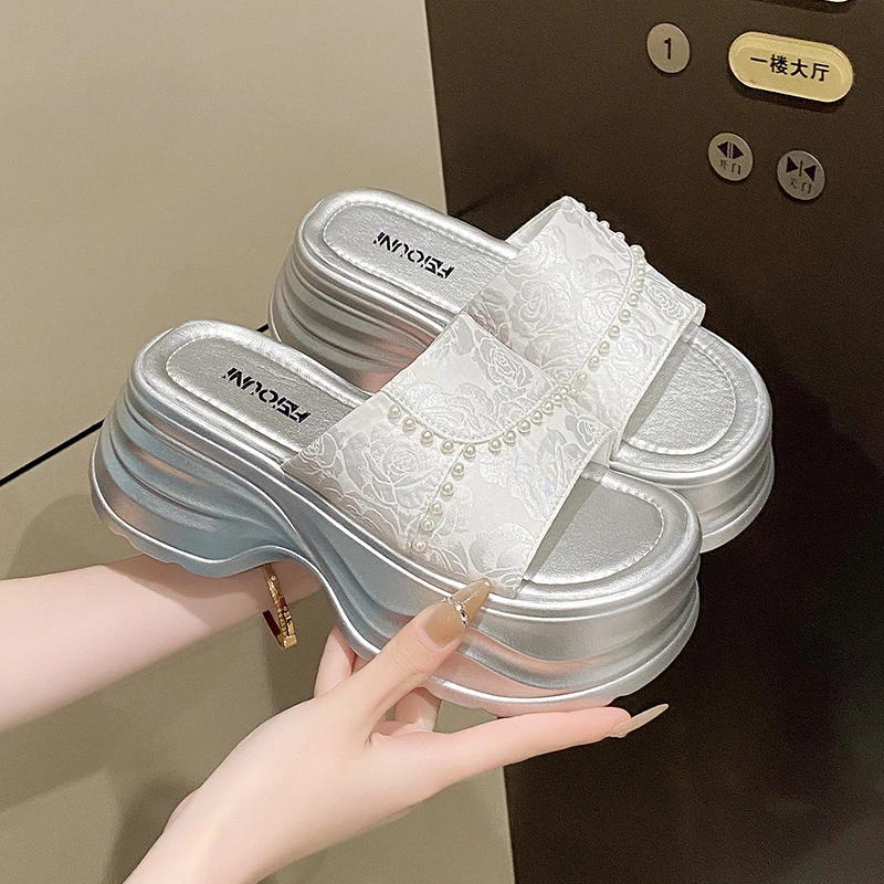 7.5CM Fashion Platform High Slippers Women Open Toe Wedges Sandals ...