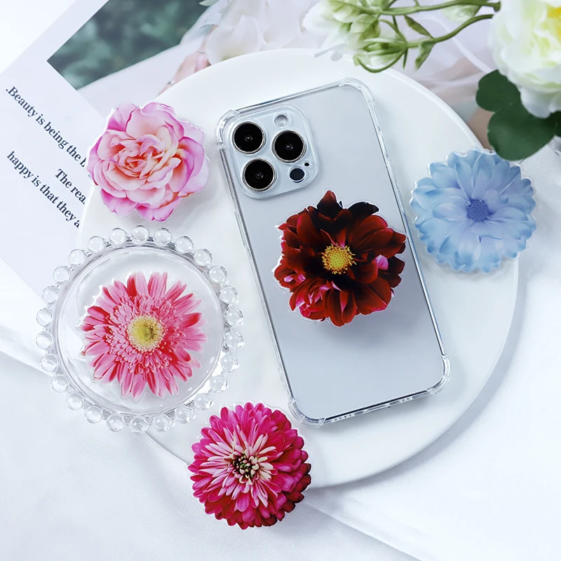 Acrylic-Simulation-Flower-Sockets-Phone-Grip-holder-Folding-Grip-Tok ...