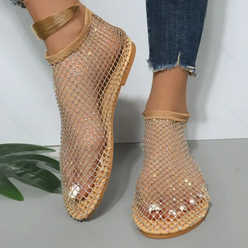 Fashion-Women-s-Flat-Sandals-Rhinestone-Fishing-Net-Sandals-Flat-Bottom ...