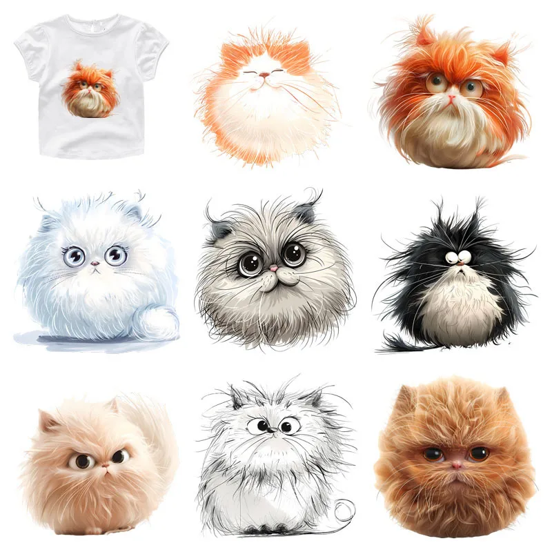 18cm Cute Furry Spherical Cat Cartoon Animal Heat Transfer For Clothes ...