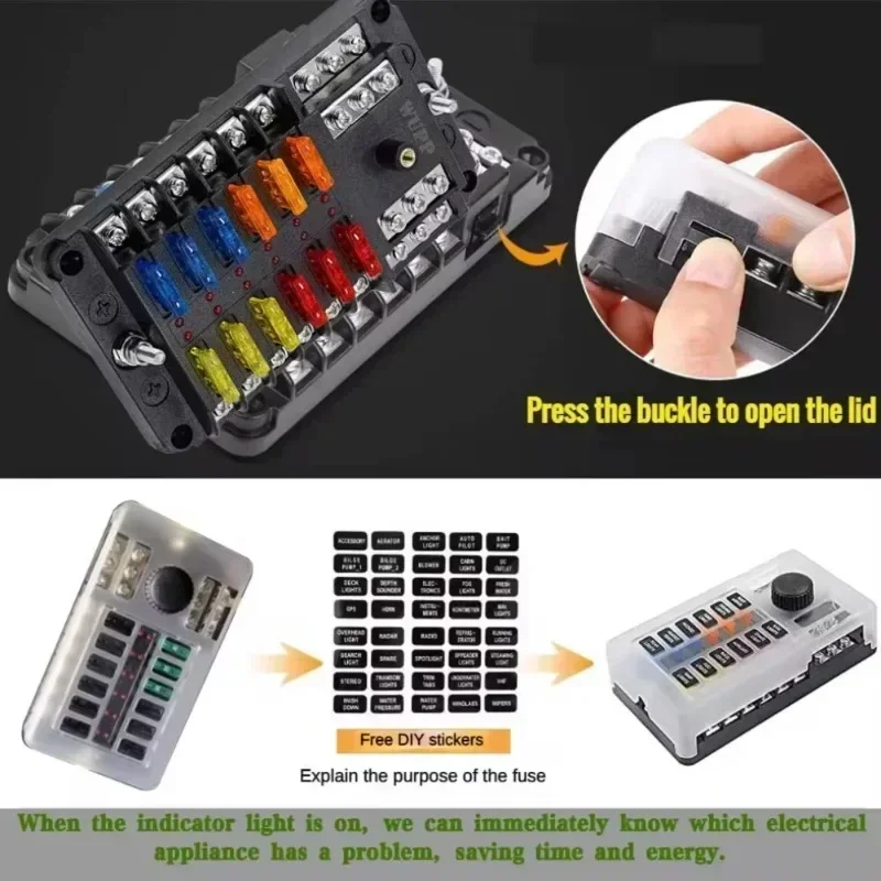 6/12 Way Blade Fuse 12-24V Car Boat Fuse Box Holder with Plastic Cover ...