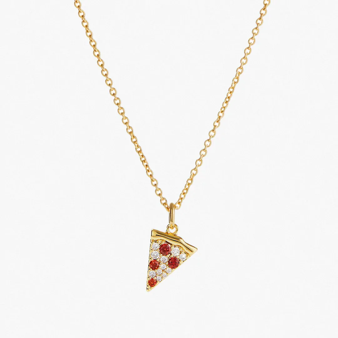 Vintage Pizza Necklace Inlaid With Red White Stone Long Chain Charms ...