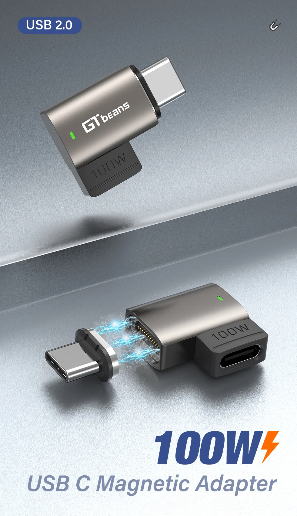 Convertisseur de câble magnétique USB 100W Type C, adaptateur, Charge ...