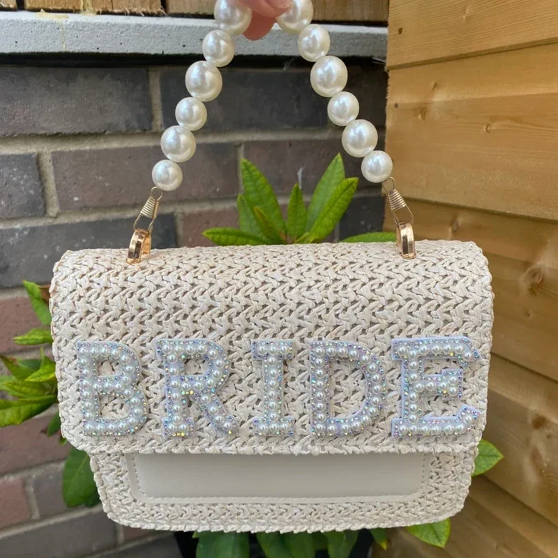 Bride Pearl woven bag Bridal Shower country rustic boho beach pool ...