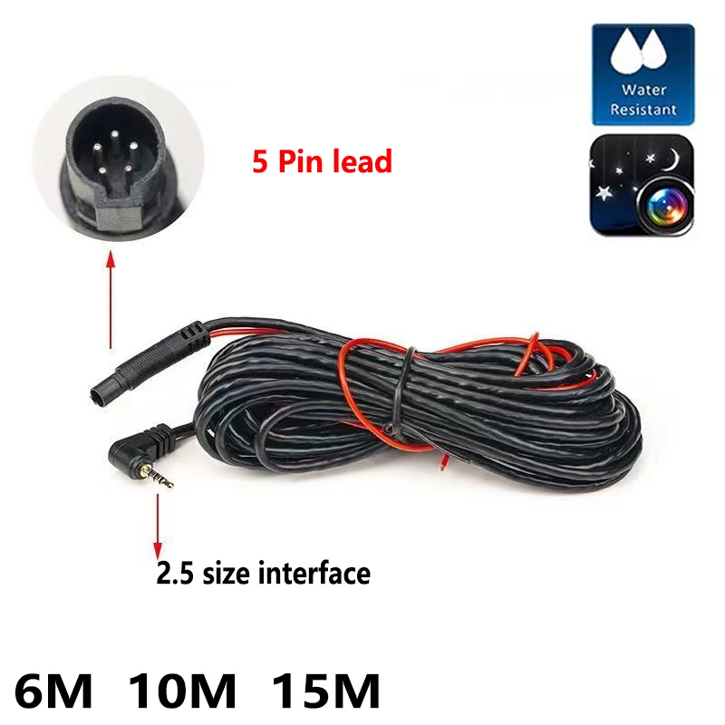 Car Backup Rear View Camera 2.5mm Extension Cable 5 Pin Cord Wire For ...