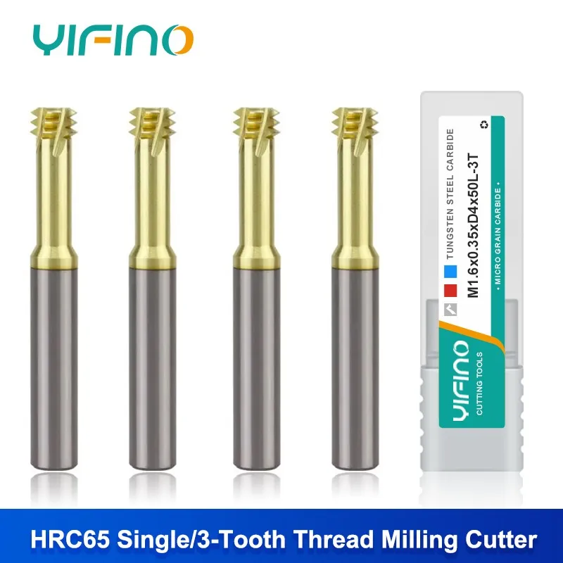 YIFINO-HRC65-Single-3-Tooth-Thread-Milling-Cutter-Tungsten-Steel-CNC ...