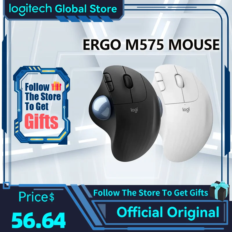 Logitech ERGO M575 Wireless Bluetooth Trackball Mouse Ergonomic ...