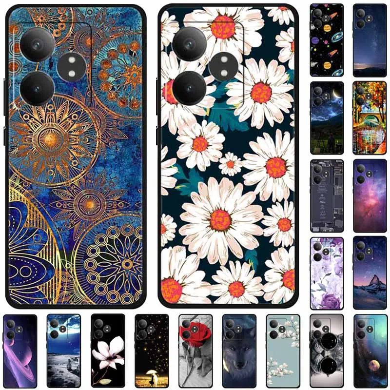 For Realme GT 6 GT6 Case Soft Silicone Wolf Cat TPU Paint Back Cover ...