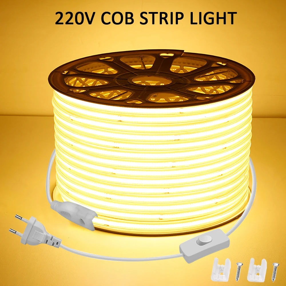 Hoge Helderheid 220V Cob Led Strip Licht Waterdicht Flexibel Lint Led ...