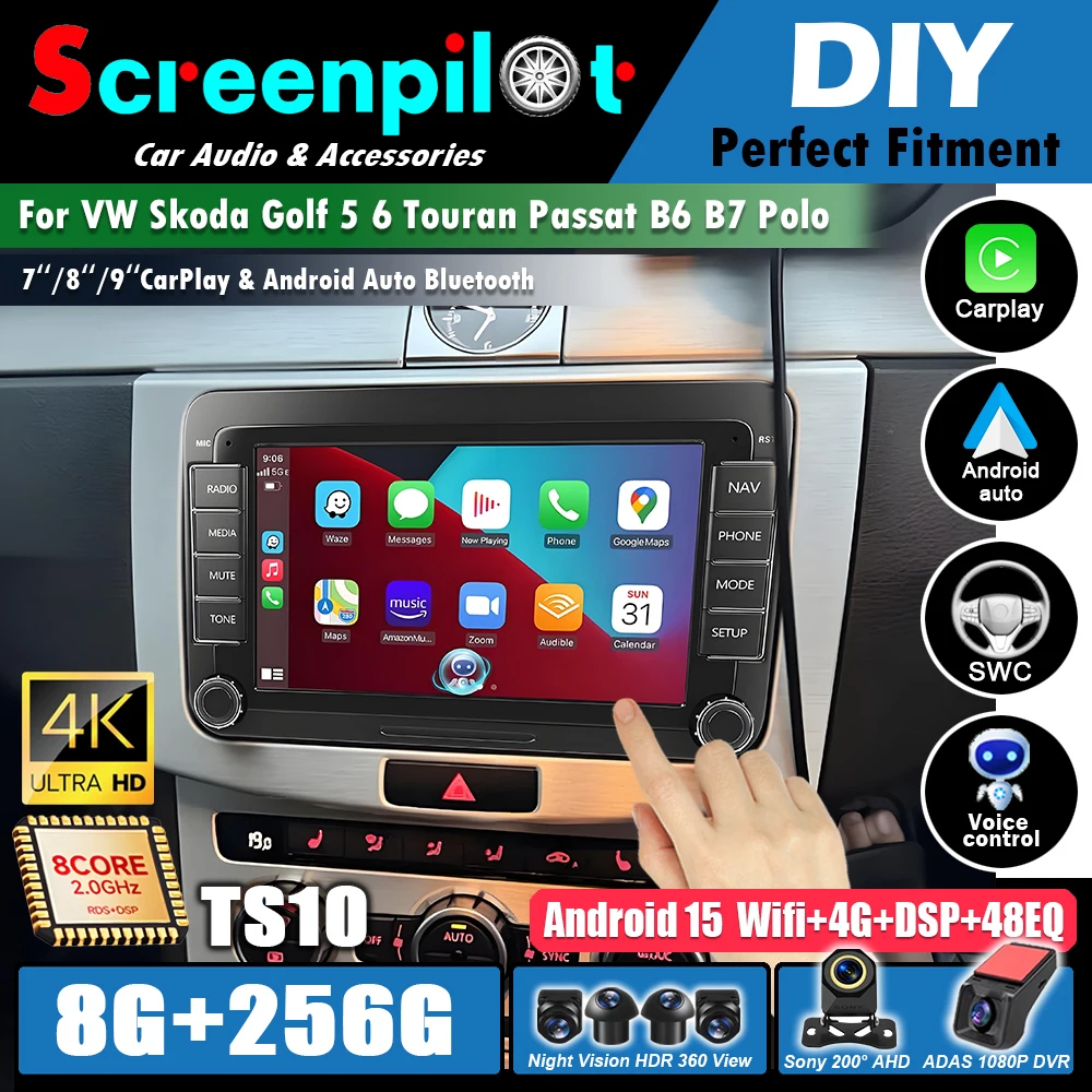 Android Car Radio 7''8''9'' For VW Skoda Golf 5 6 Touran Passat B6 B7 ...
