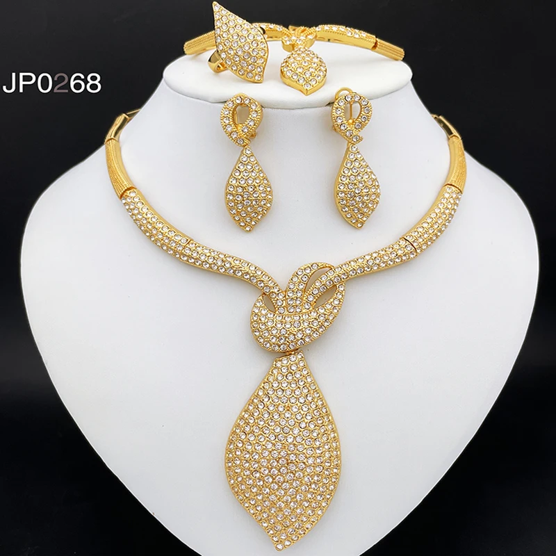 Women-Necklace-Earrings-Bracelet-And-Ring-Jewelry-Set-18K-Gold-Plated ...