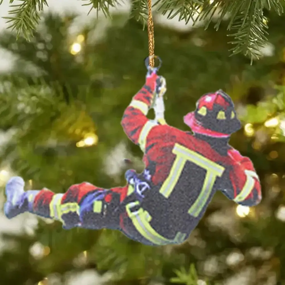 2D Fireman Car Pendant Christmas Tree Decor Firefighter Uniform Hanging ...