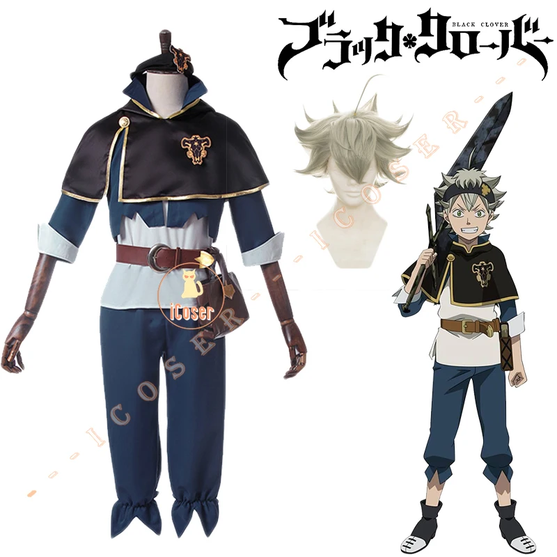 Anime Black Clover Asta Cosplay Costume Wig Black Bull Cape Cloak White ...