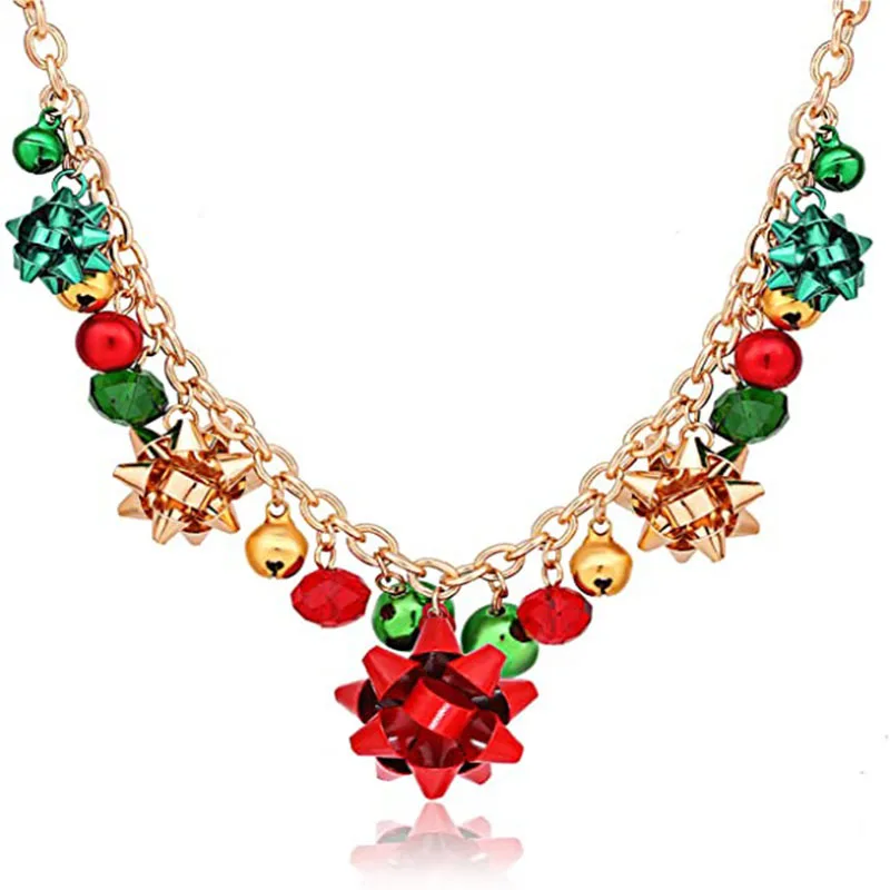 Christmas Necklace X-Mas Jingle Bell Necklaces Present Bow Pendant ...
